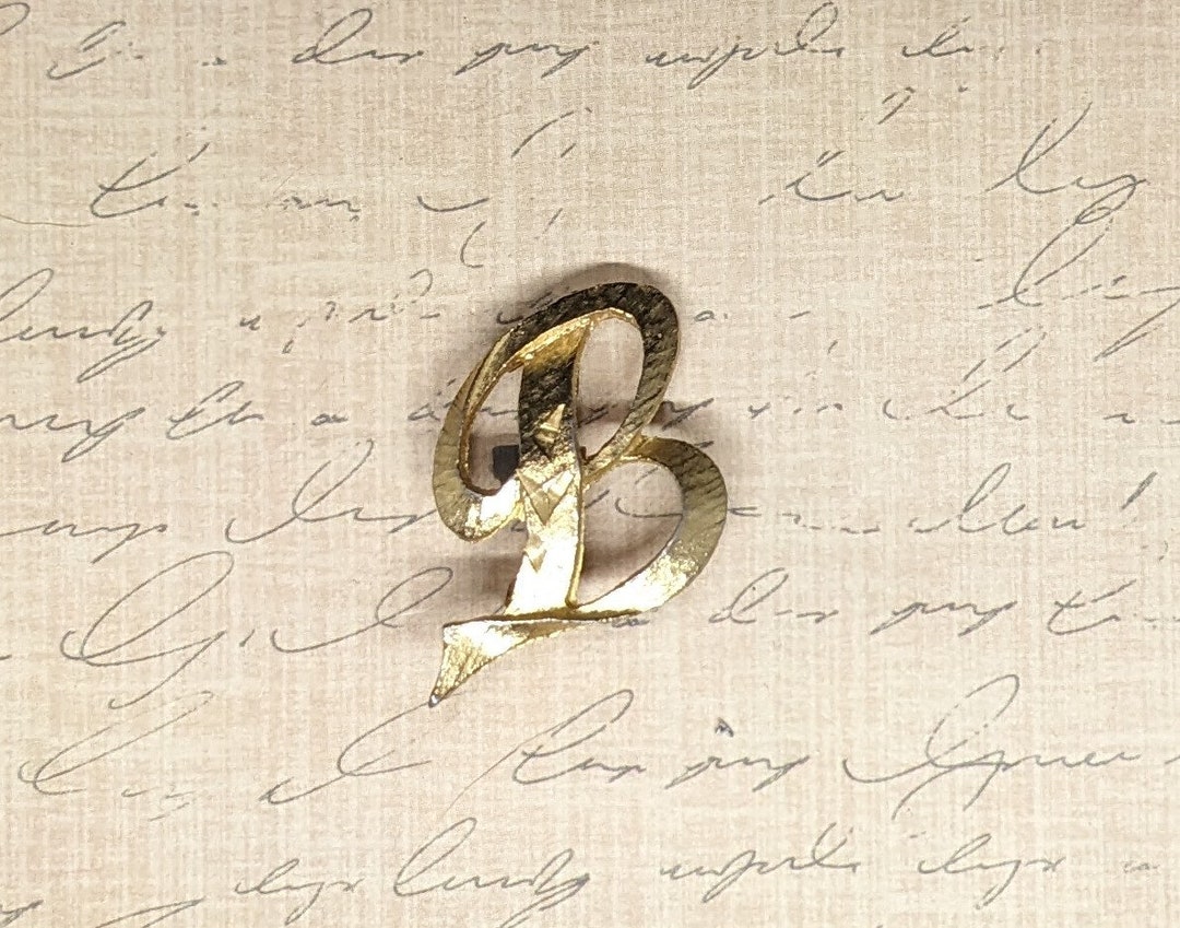 Vintage Gold Tone Cursive Initial Letter B Pin Brooch, Signed Mamselle ...