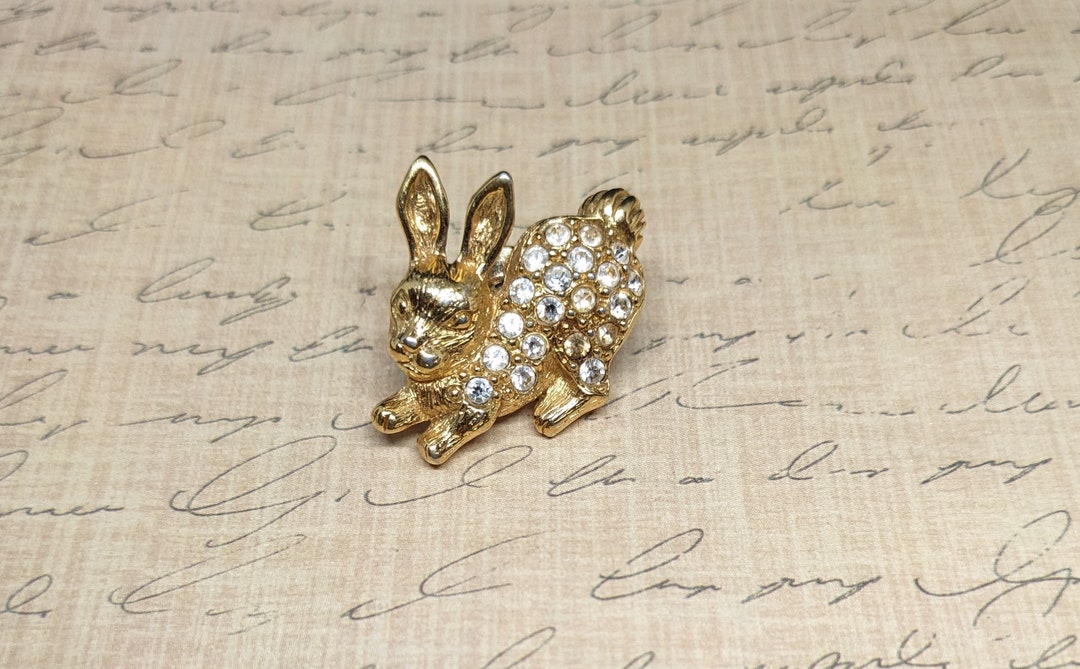 Vintage Avon Bunny Rabbit Pin Brooch, Gold Tone With Rhinestones - Etsy