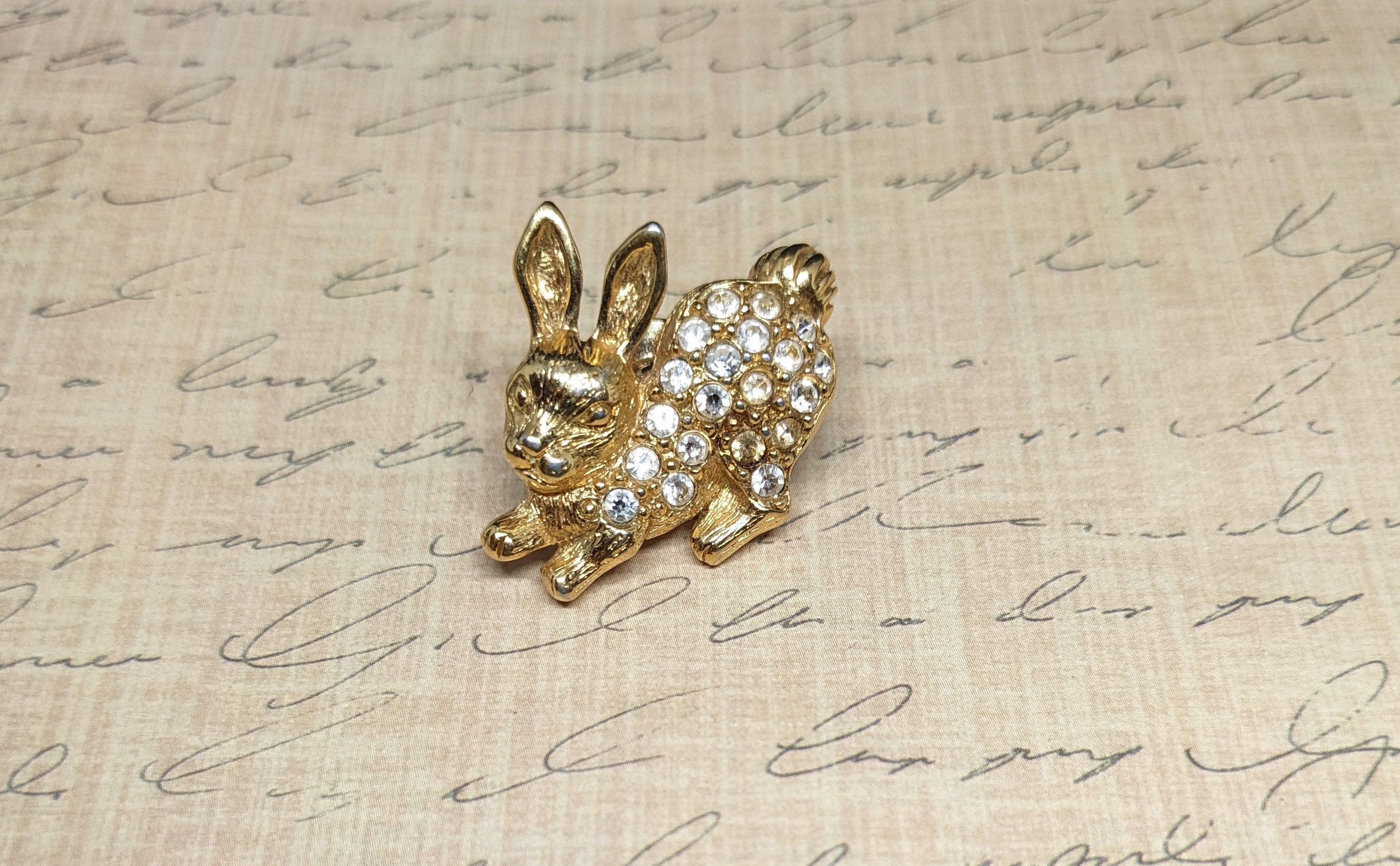 Vintage Avon Bunny Rabbit Pin Brooch, Gold Tone With Rhinestones - Etsy