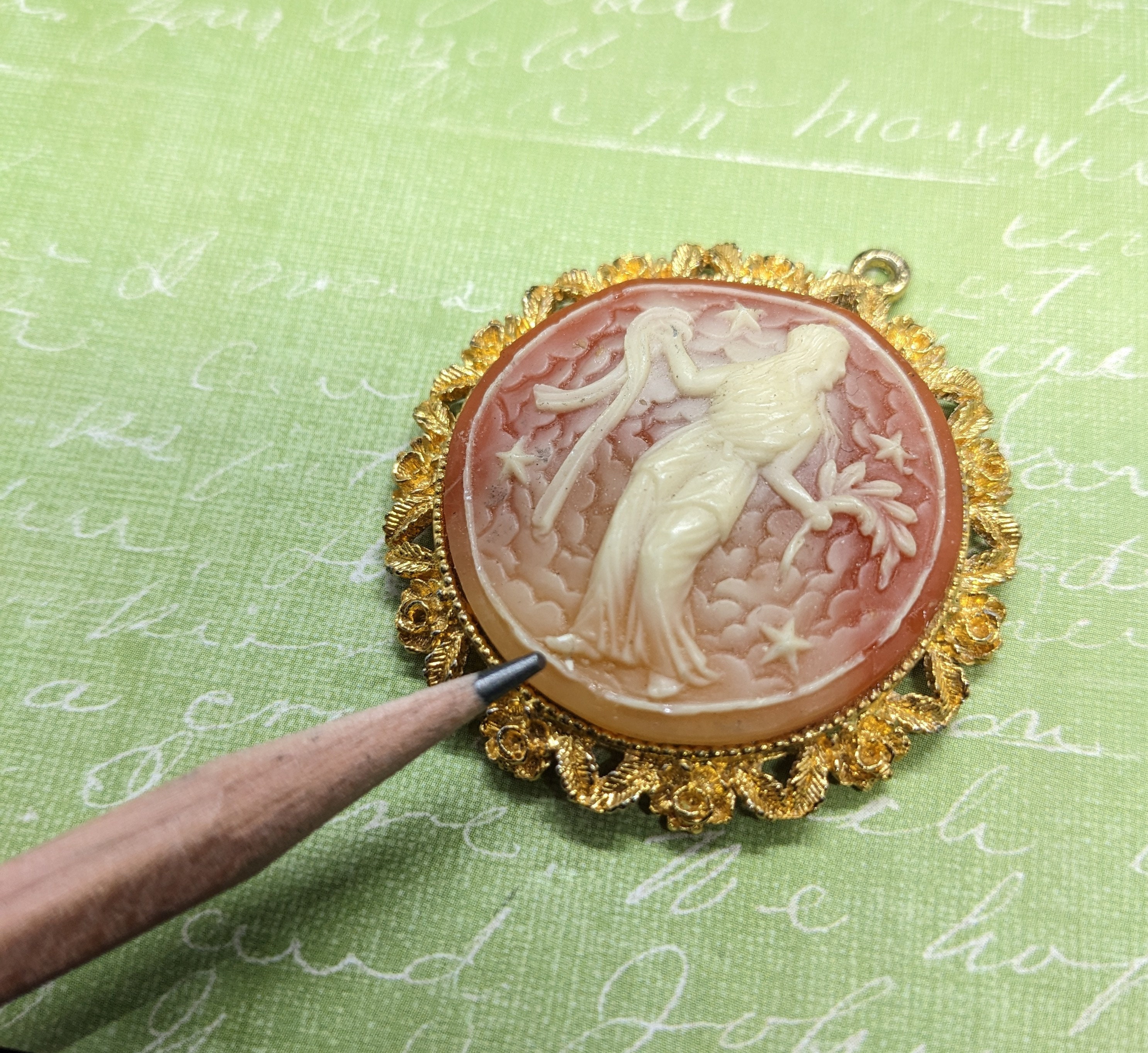 Vintage Classical Greek Goddess Large Cameo Pendant, Peach Gaia Cameo ...