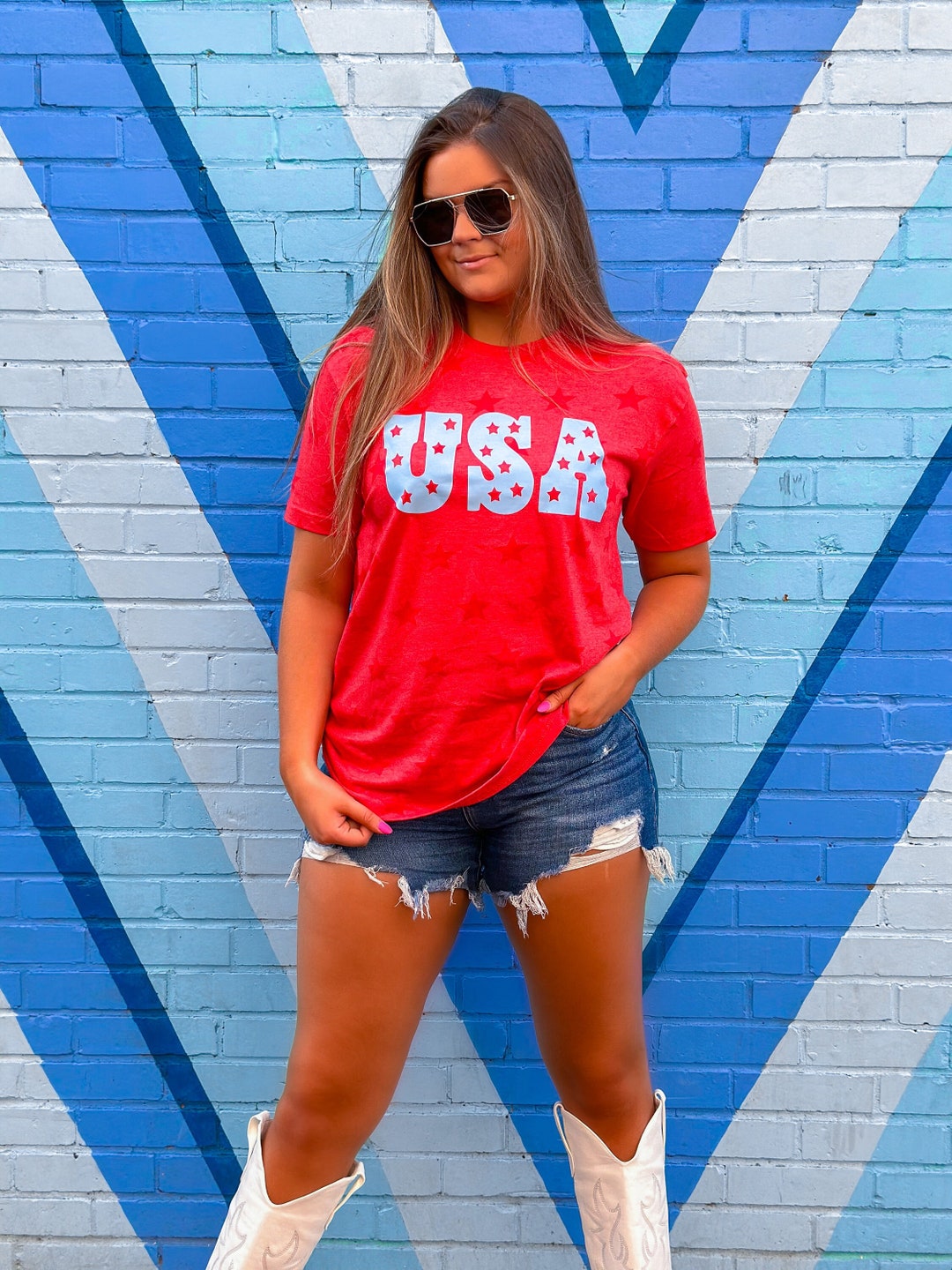 USA Red Star T-shirt - Etsy