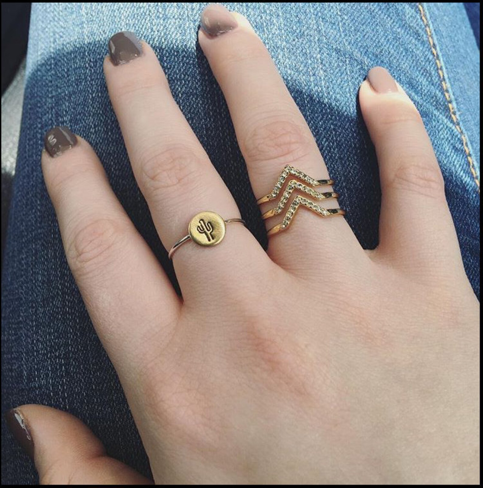 Cactus Ring With Sterling Silver Band Cactus Stamped Ring - Etsy