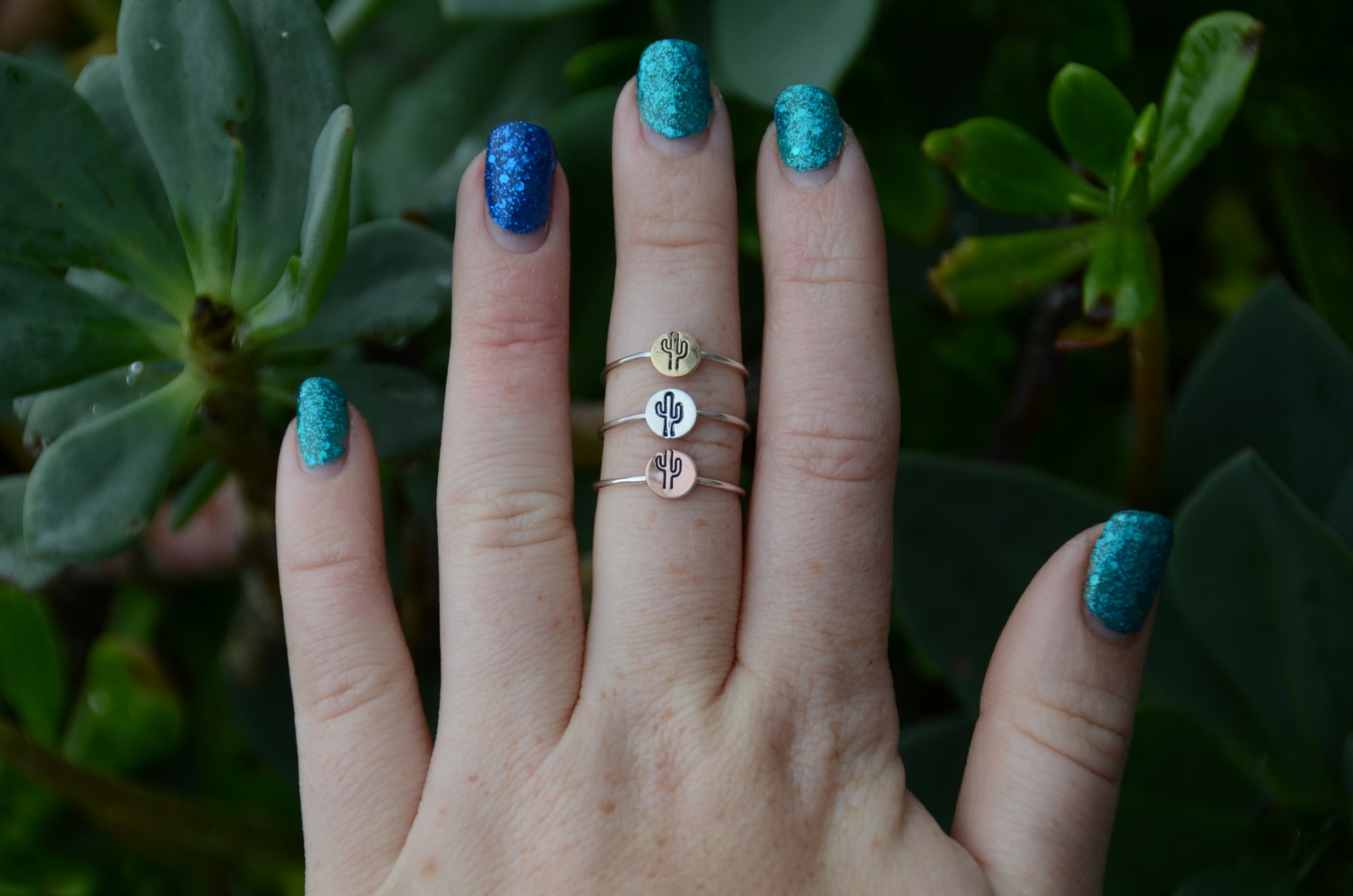 Cactus Ring With Sterling Silver Band Cactus Stamped Ring - Etsy