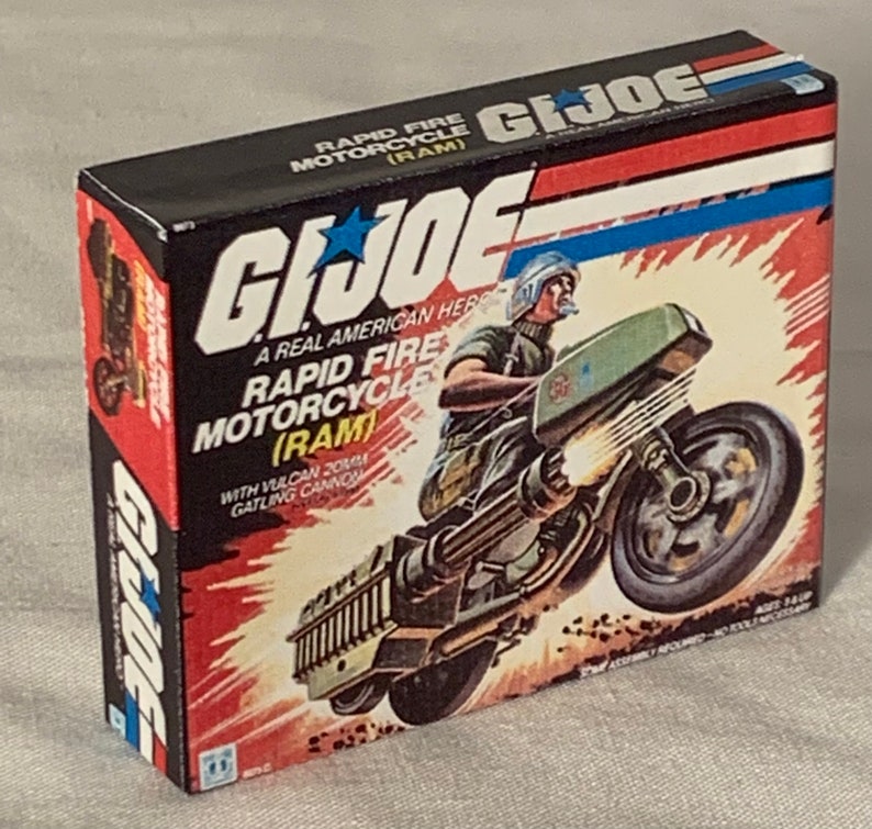 Vintage Original 1980s Hasbro G.I. Joe RAPID FIRE Motorcycle RAM Toy Box Miniature Christmas ...