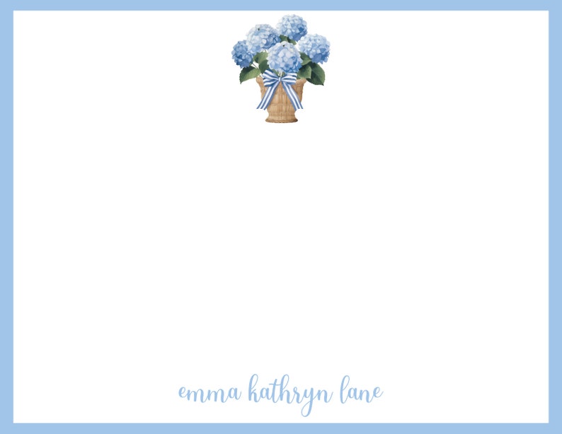 Blue Hydrangea Notecard | Instant Download | Printable Personalized ...