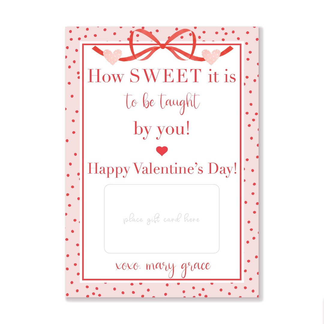Printable Teacher Valentine Gift Card Holder | Teacher Gift | Gift Card ...