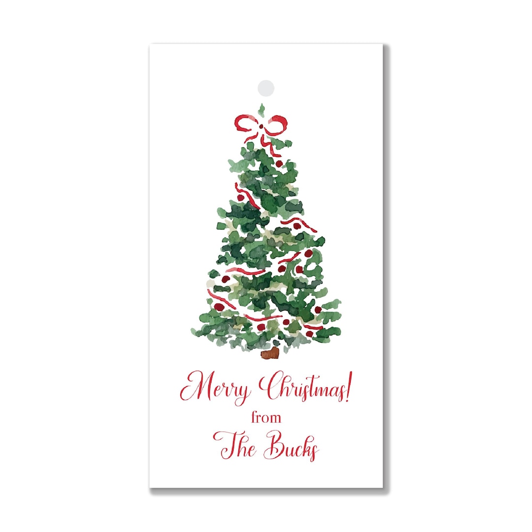 Watercolor Christmas Tree Gift Tag Set | Christmas Treat Tag | Wine Tag ...