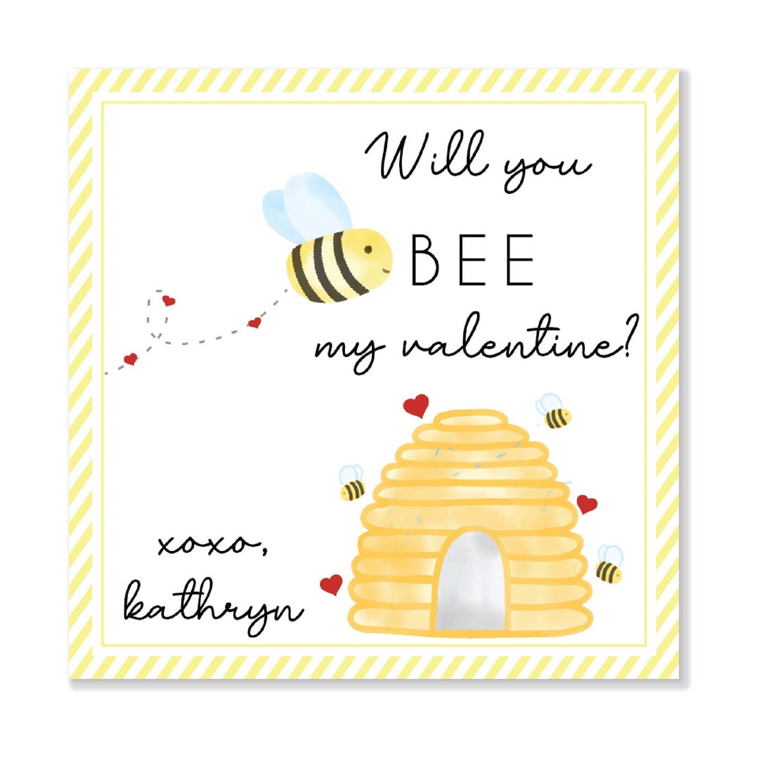 Boy/girl Valentine | Bee Valentine | Self Edit Valentine | Printable ...