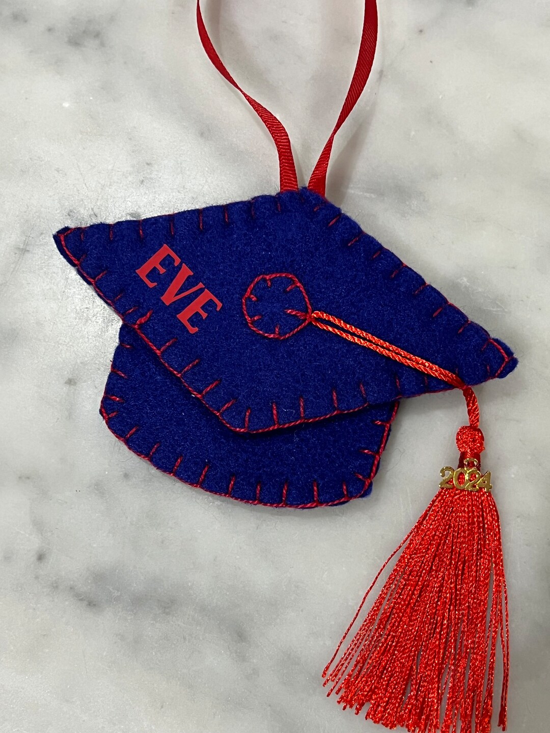 Personalized Graduation Ornament/ Blue & Red Graduation Cap/ Wine Tag ...