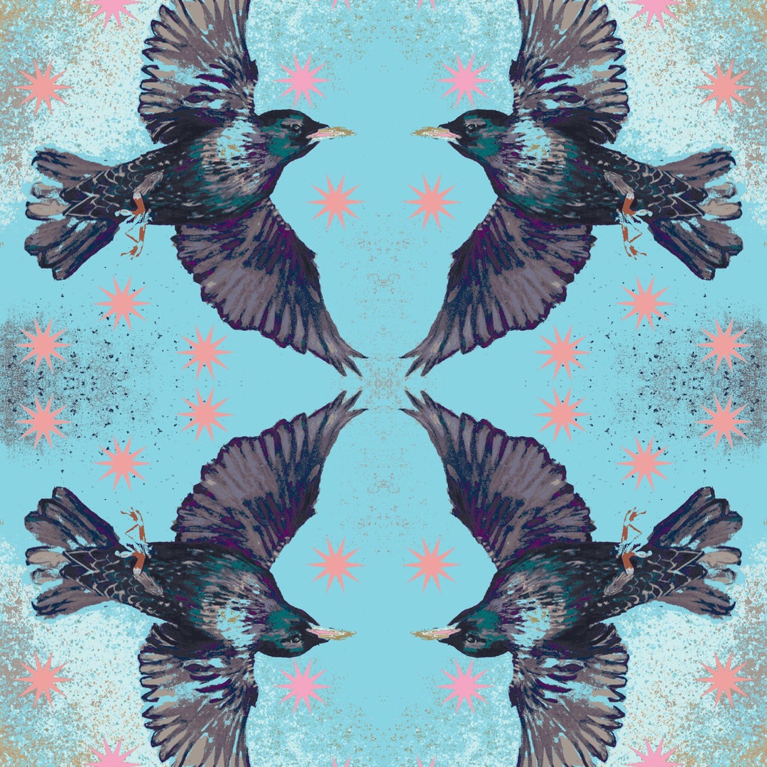 Starlings and Stars Fabric in Cool Blue -designed Here at Candyland ...