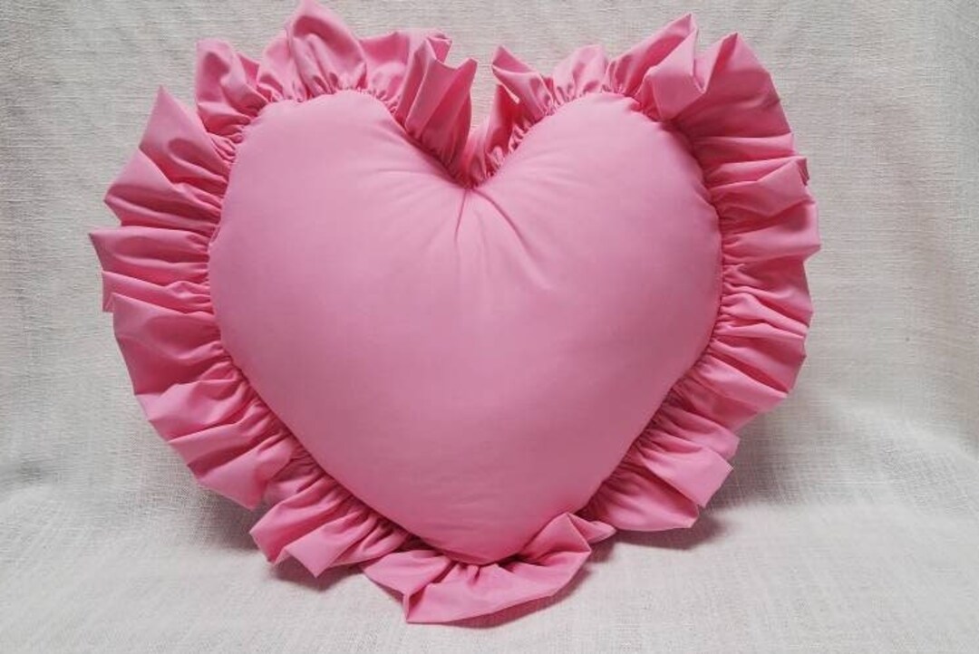 Pink Poly Cotton Heart Pillow With Ruffles 16 - Etsy