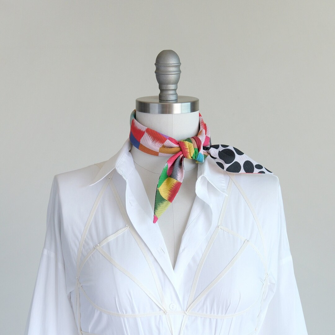 Bright Colorful Check Double-sided Seersucker Neckerchief, Casual ...