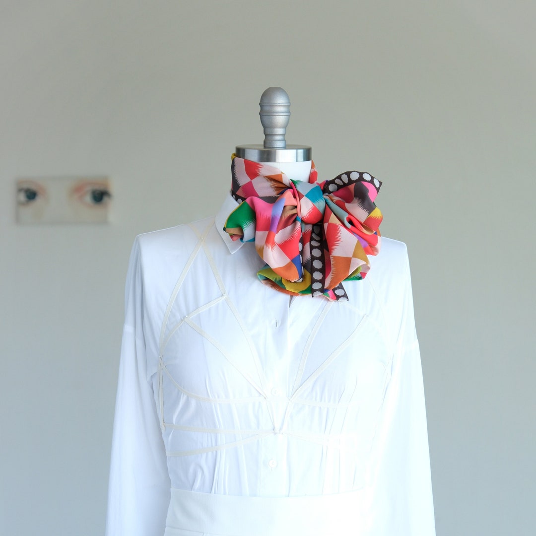 Bright Colorful Clown Check Chiffon Scarf, Oblong Neck Bow, Women's ...