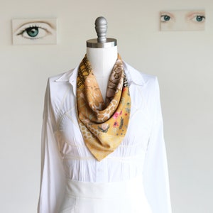 Sun Gold Patchwork Print Scarf, Triangle Bandana, Cowgirl Ascot Neckerchief, Mom Daughter Gift ...