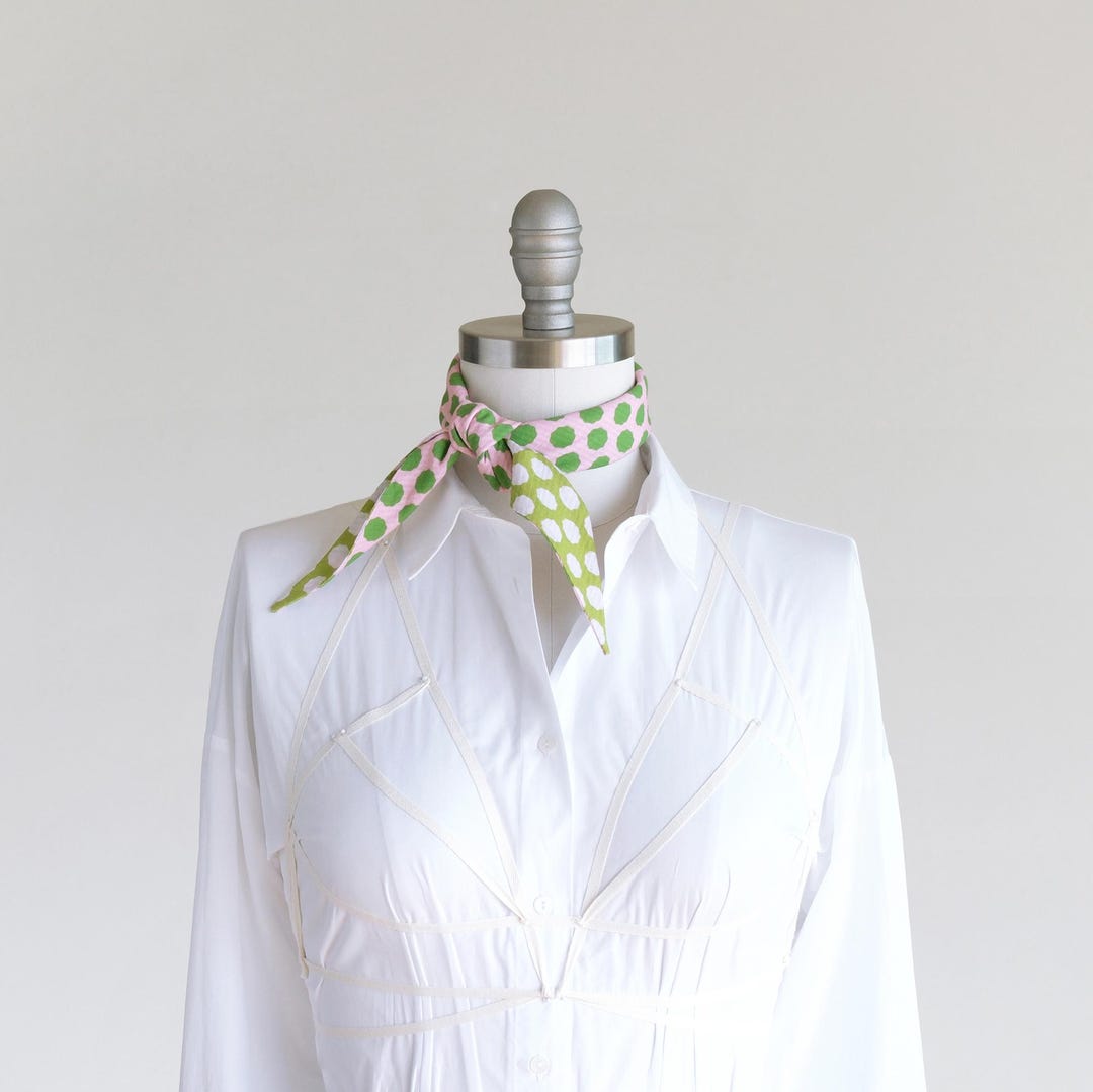 Green & Pink Dot Seersucker Neckerchief: Handmade Cotton Ascot Scarf - Etsy