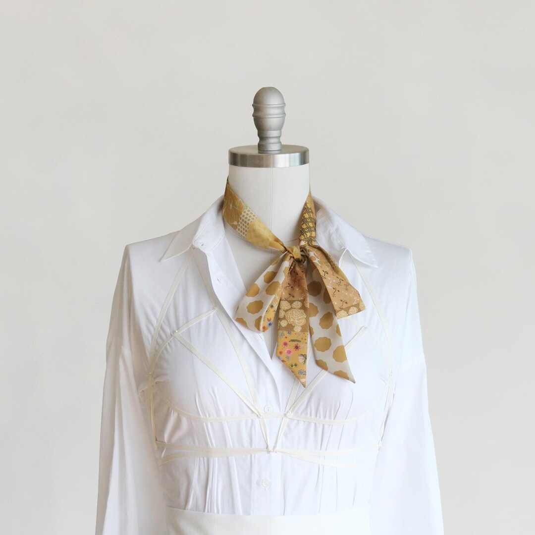 Boho Gold Skinny Scarf, Patchwork Print Choker, Mustard Yellow Accent ...
