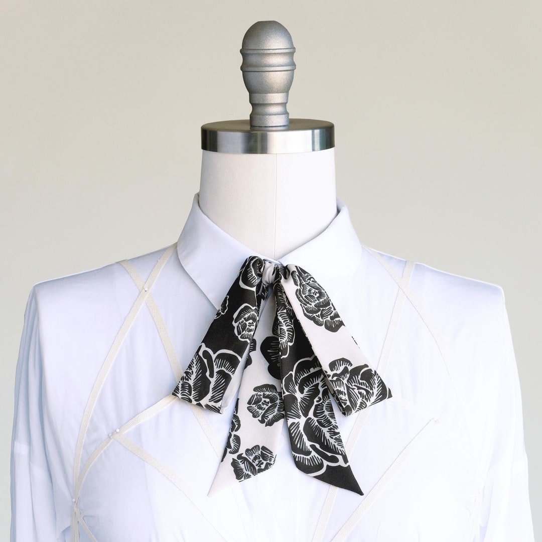 Black and White Rose Skinny Scarf: Floral Hair Wrap, Ribbon Choker - Etsy