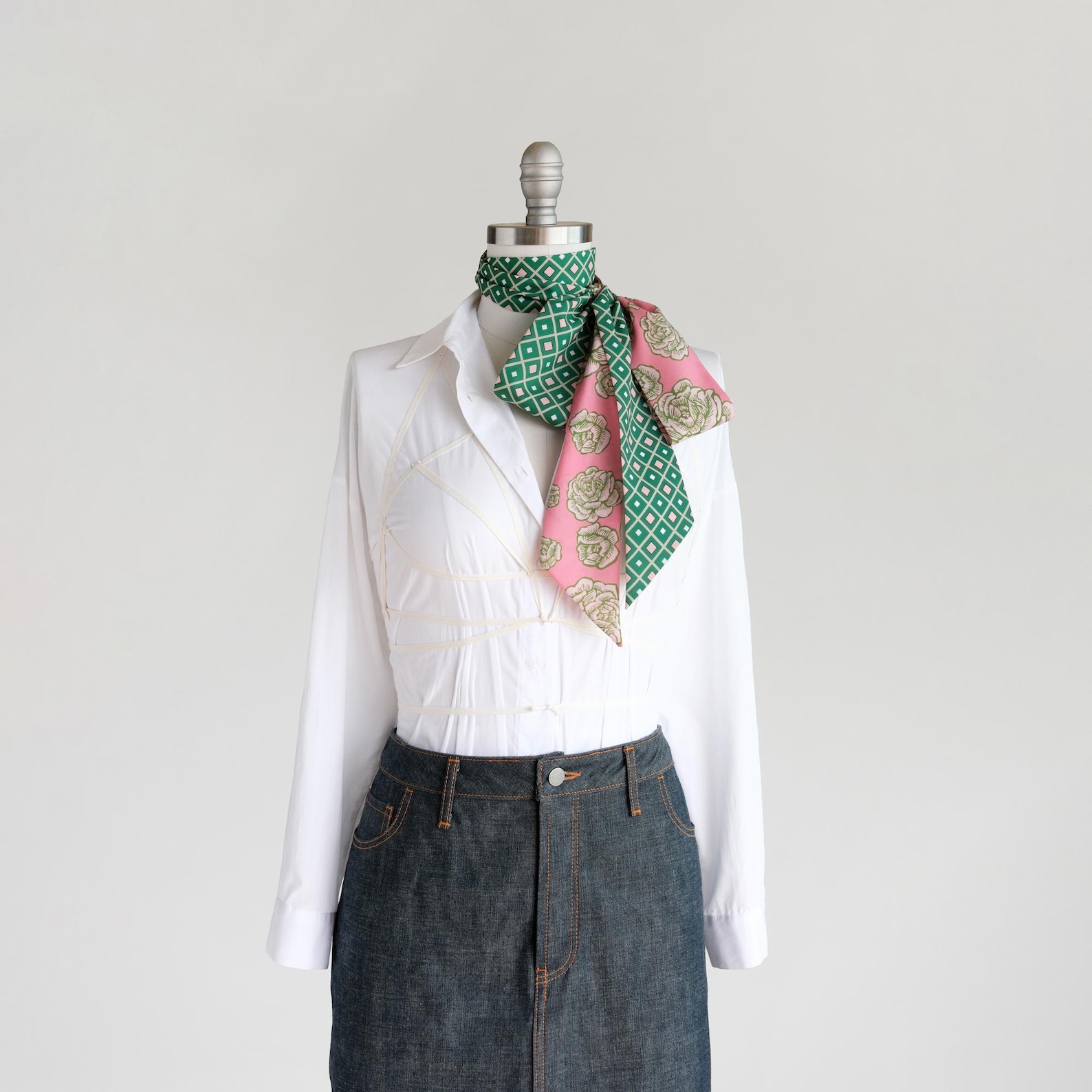 Handmade Skinny Scarf: Green Geo & Pink Rose Print, Preppy Sash Belt - Etsy