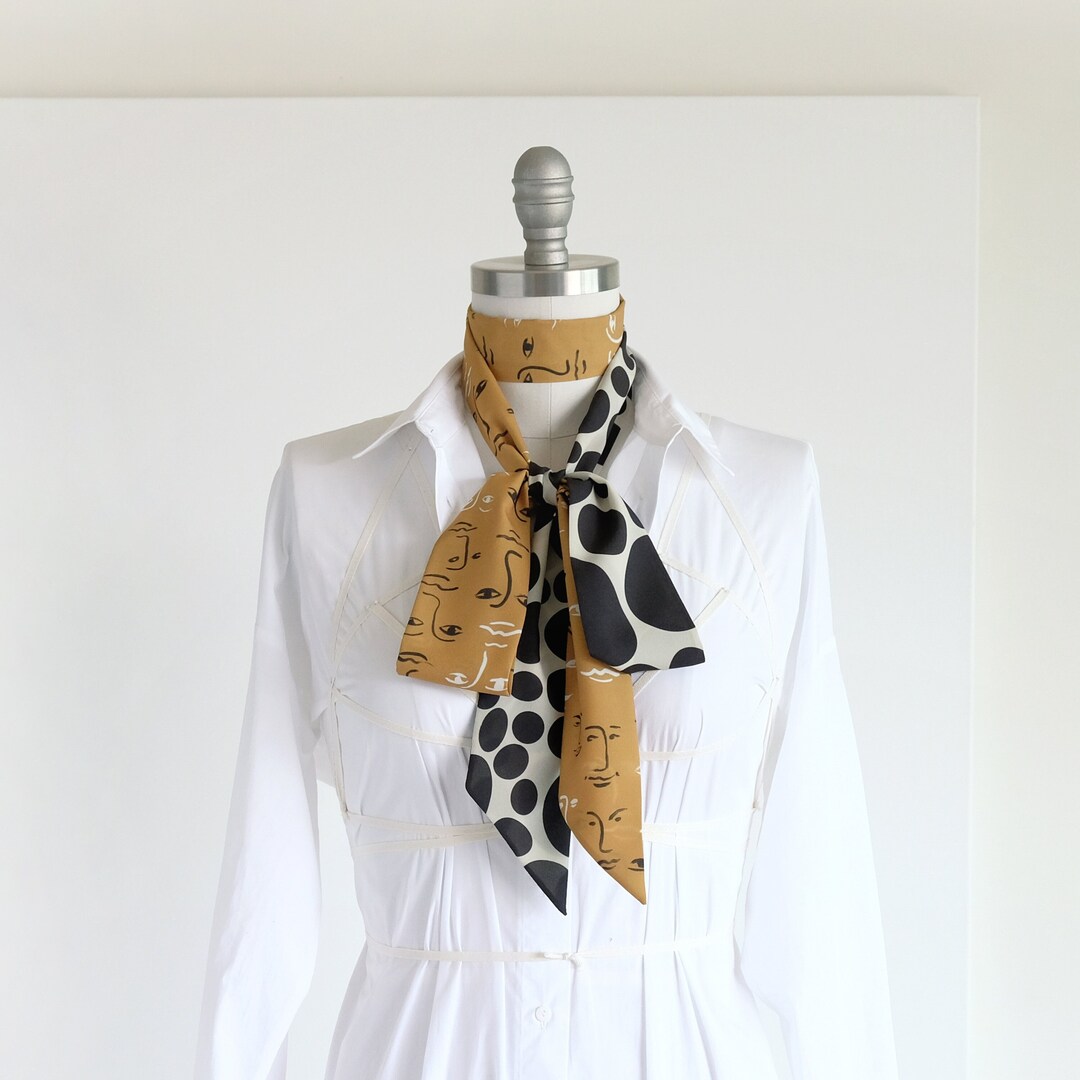 Gold Black Maxi Long Scarf, Boho Skinny Scarf, 70s Accent Sash, Large ...