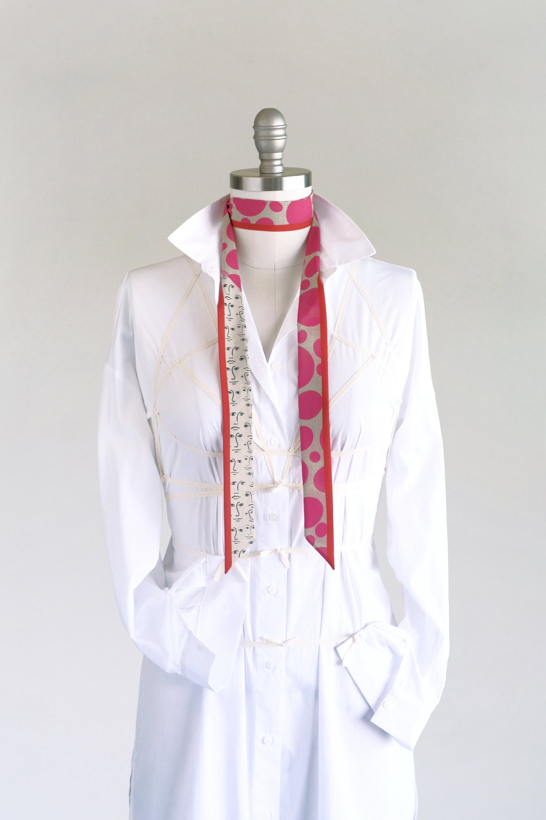 Polka Dot Skinny Scarf Hair Scarf Neck Scarf Ribbon Scarf Pink Red