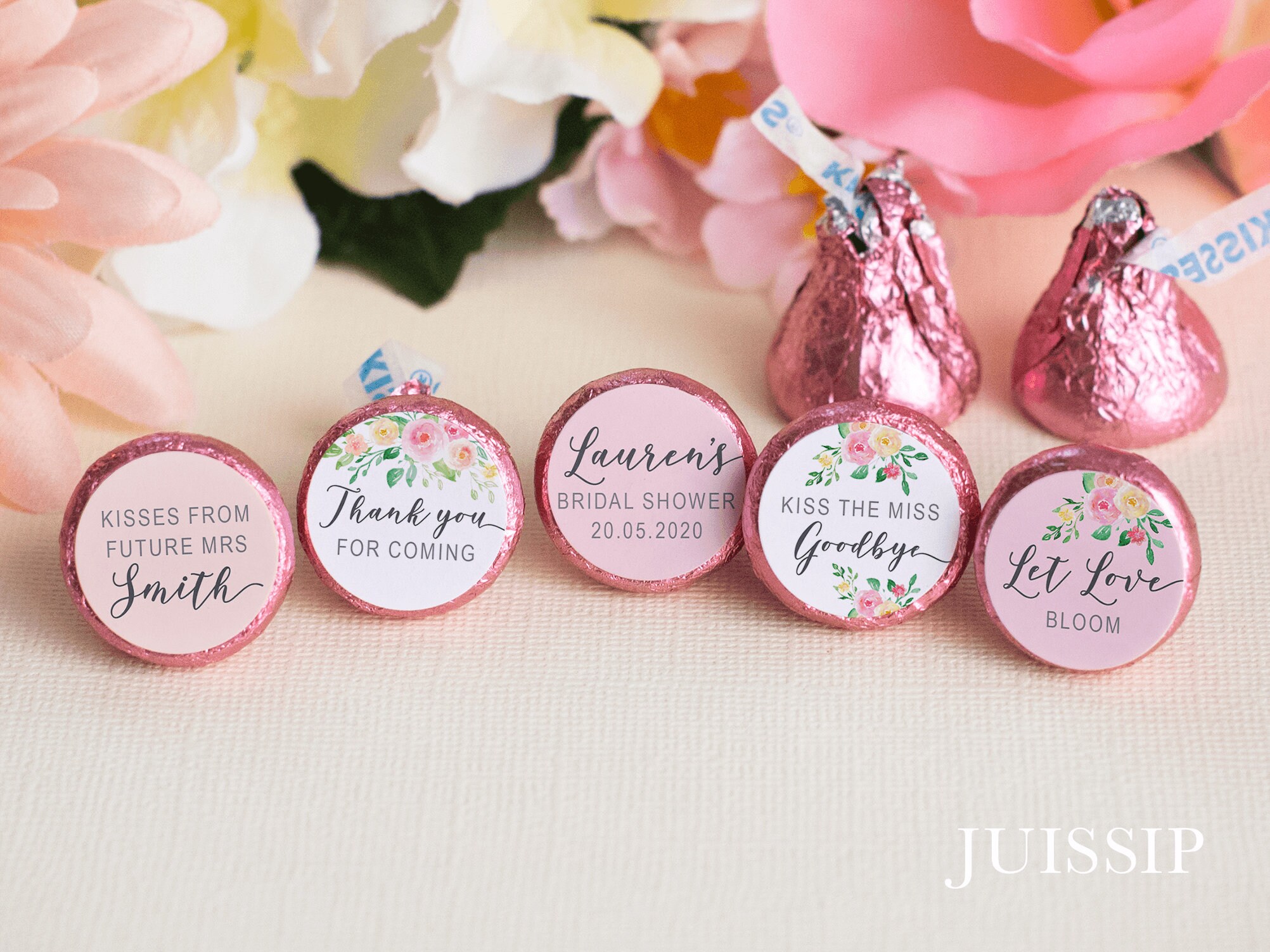 120 Floral Bridal Shower Hershey Kiss Labels Personalized Etsy