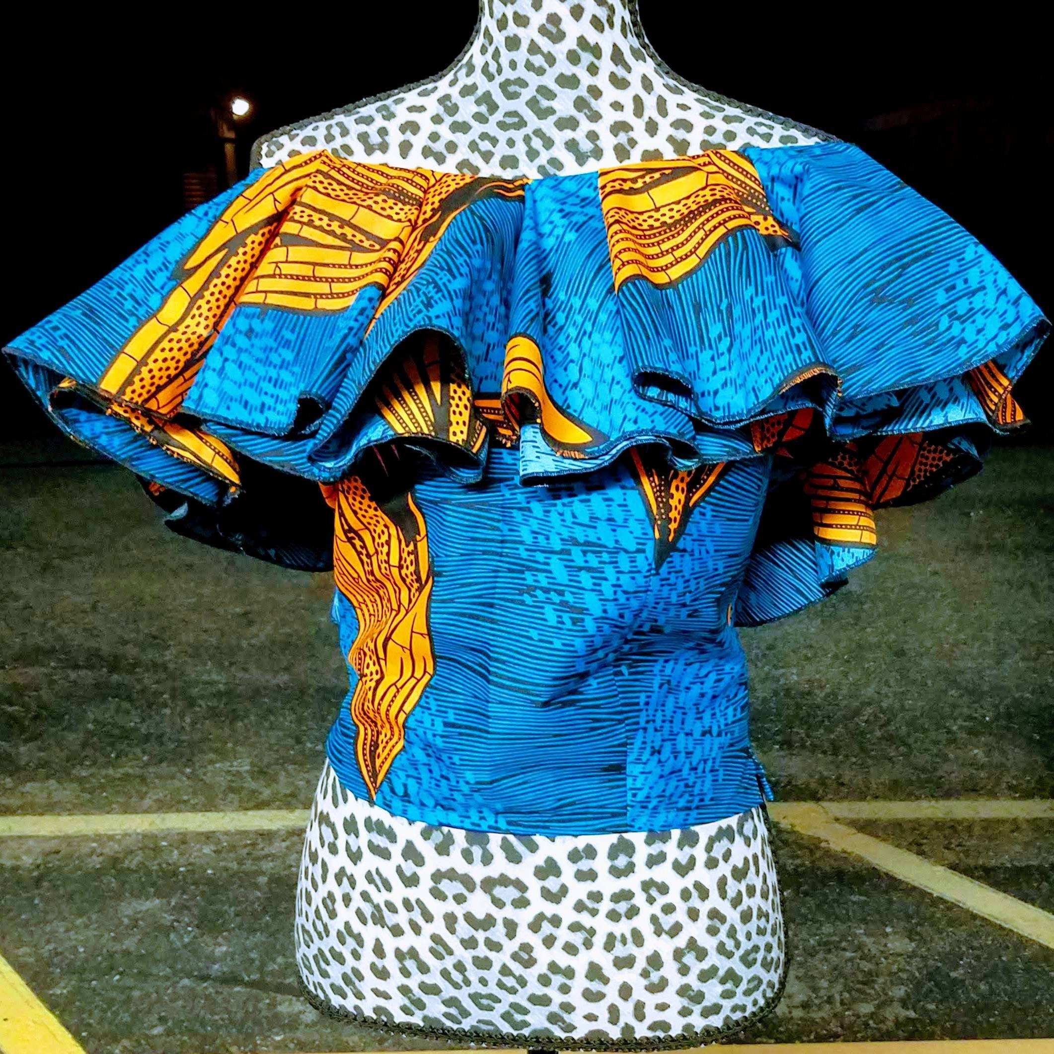 Kuwaha African Print Off Shoulder Ruffle Crop Top, Blouse, Maize ...