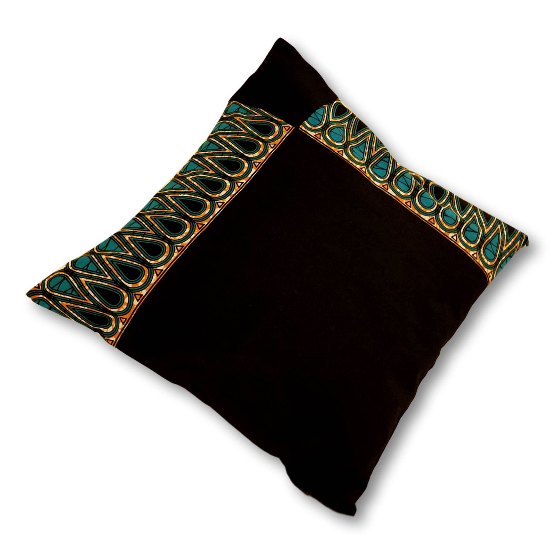 Kuwaha African Print Decorative Accent Throw Pillow Cover; Black and Teal