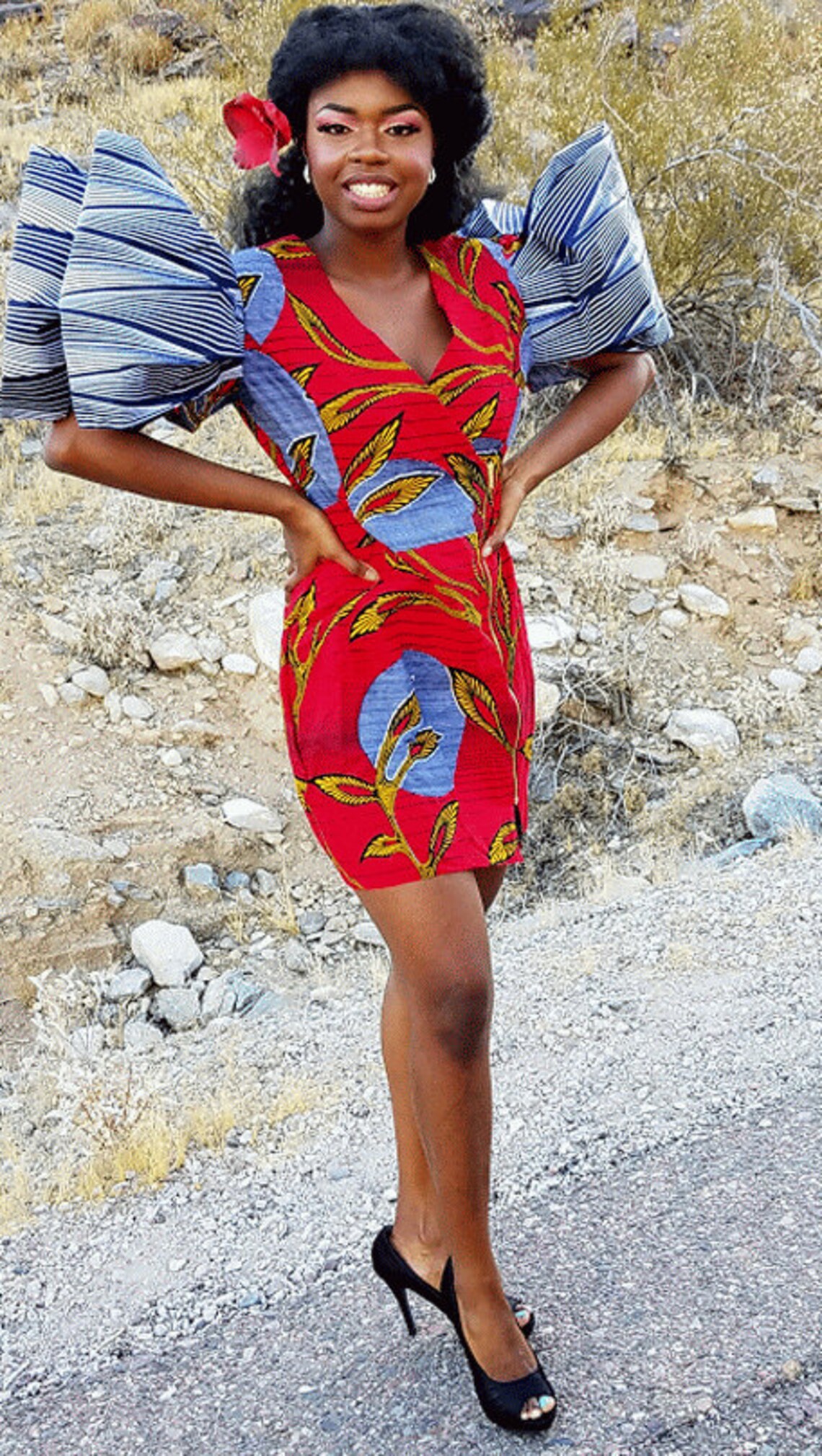 Kuwaha African Print Wrap Dress Butterfly Sleeves Red | Etsy