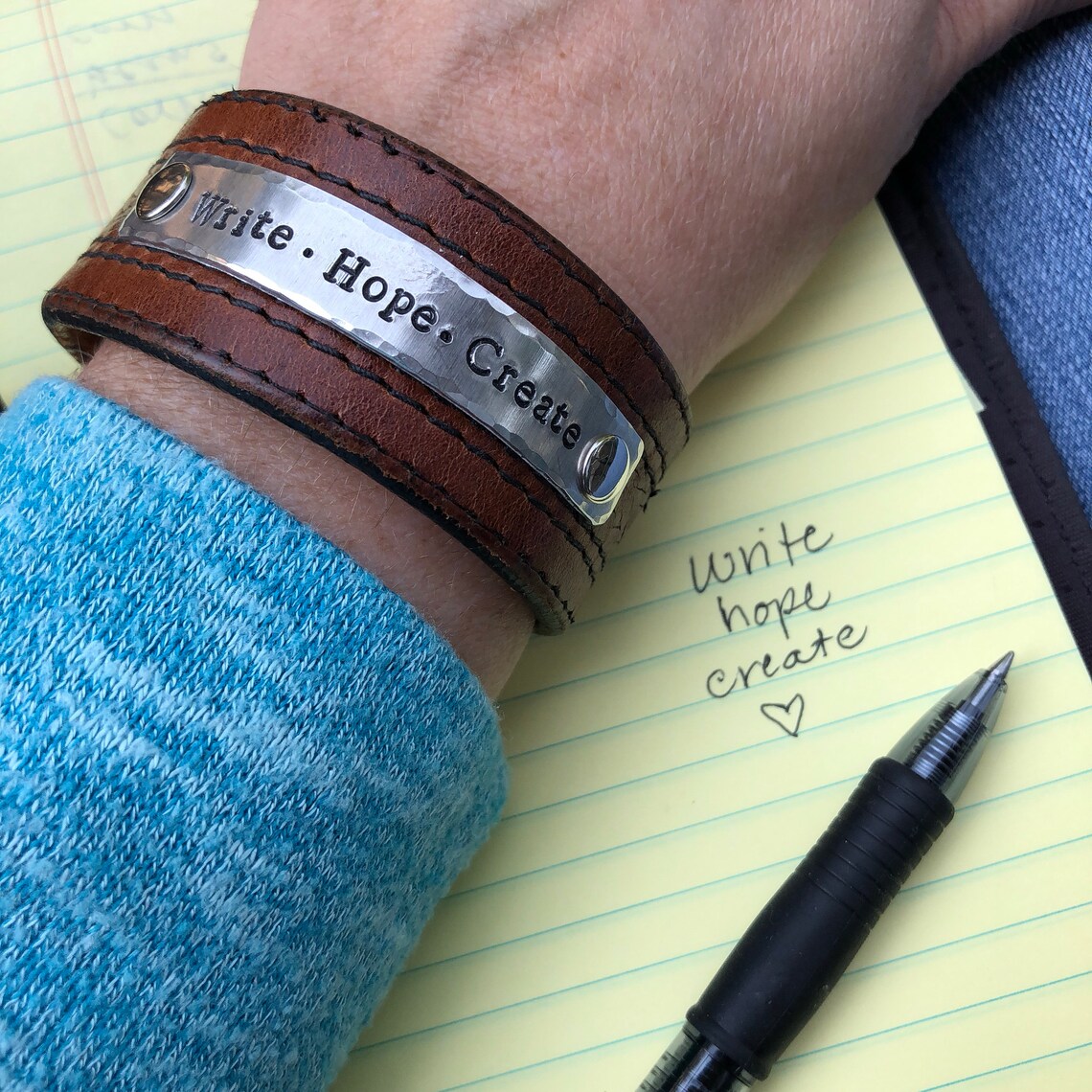 CUSTOM WORD Leather Bracelet - Inspirational Jewelry - Word of the Year ...