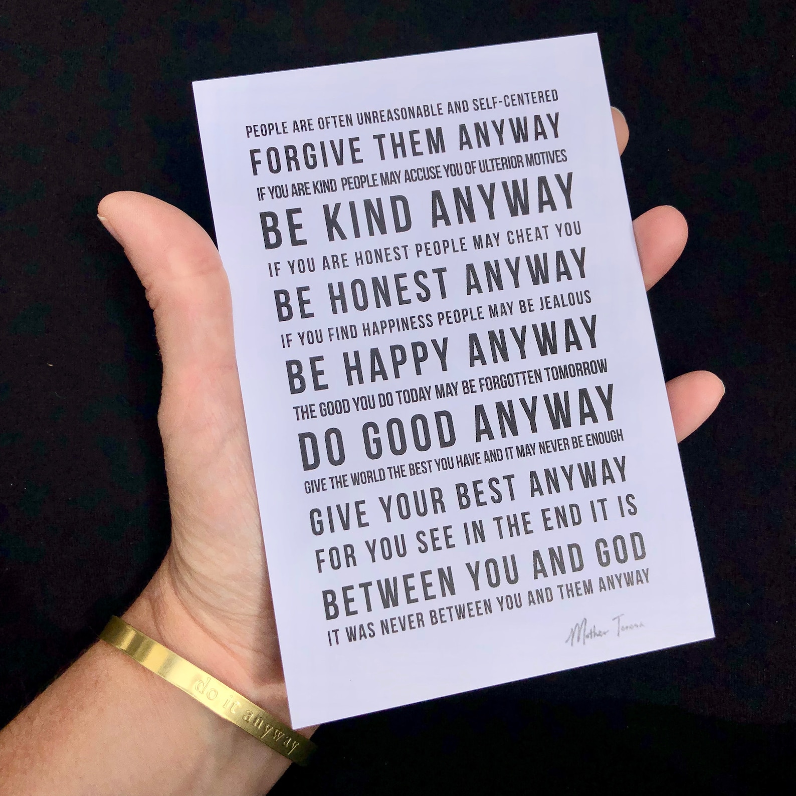 Do It Anyway Poem | 4 X 6 PAPER PRINT | Mother Teresa Quote | Love ...
