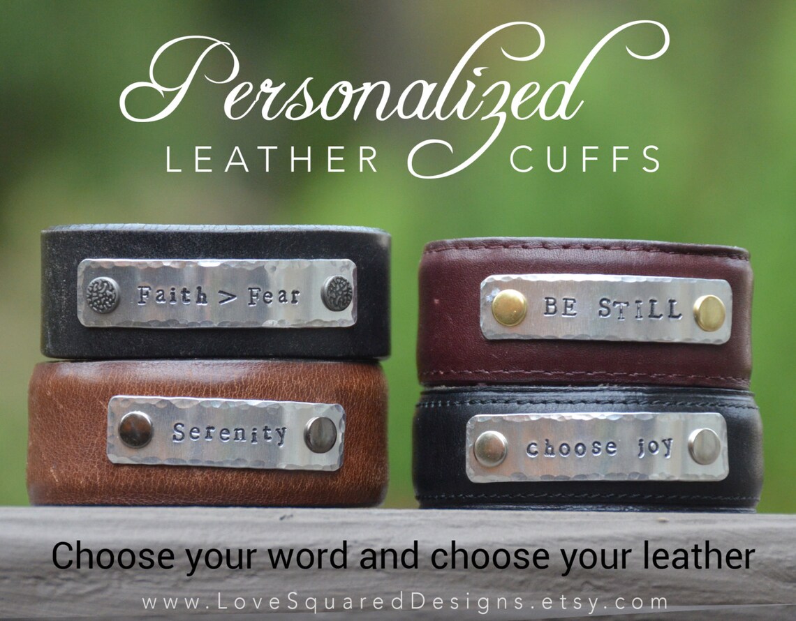 CUSTOM WORD Leather Bracelet - Inspirational Jewelry - Word of the Year ...