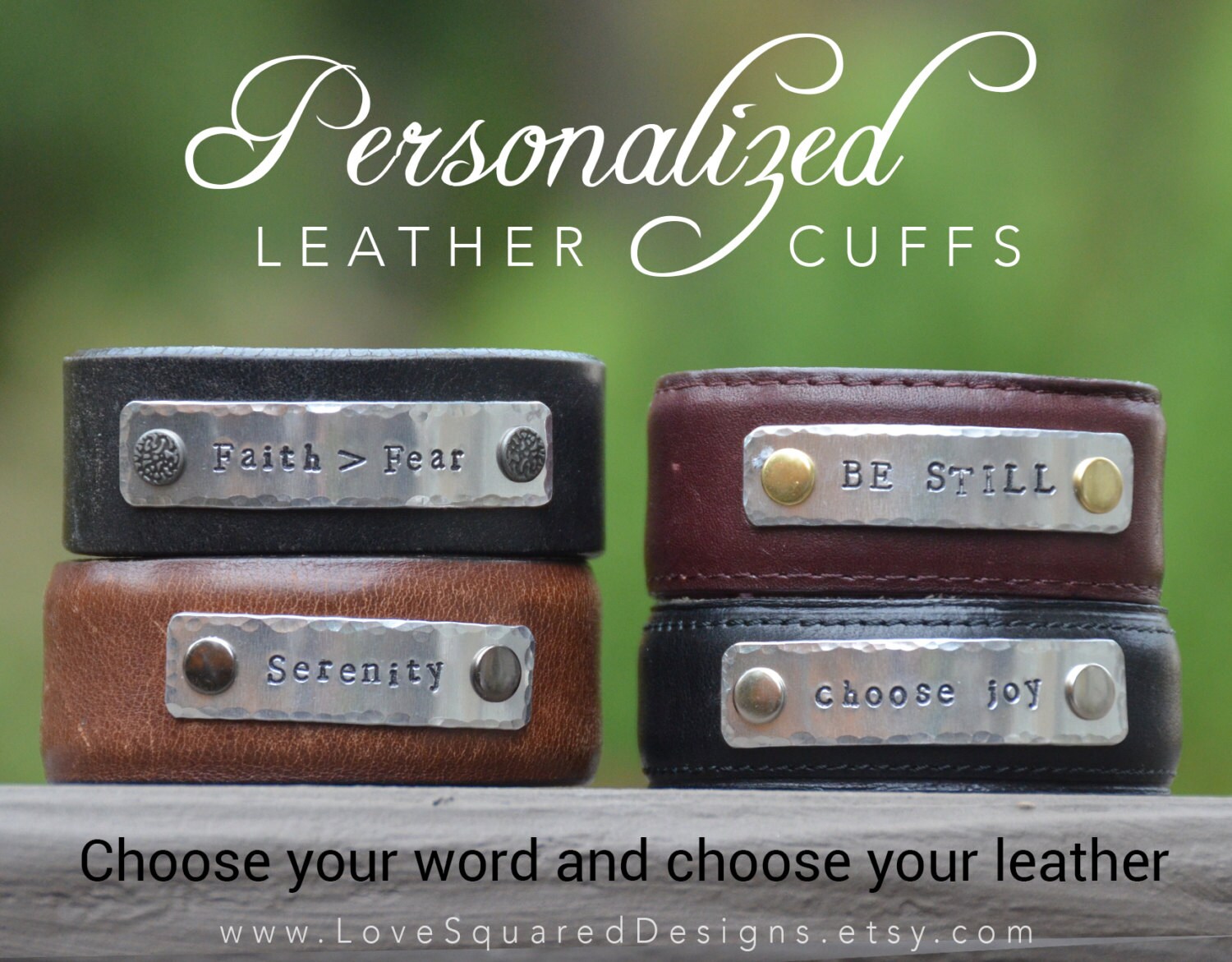 CUSTOM WORD Leather Bracelet - Inspirational Jewelry - Word of the Year ...
