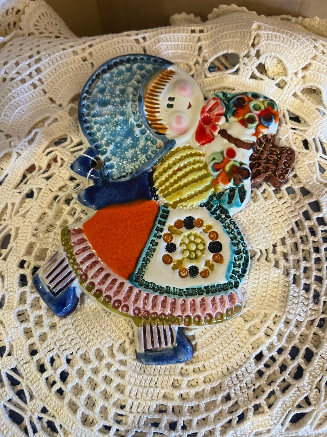 Vintage Gensini Ceramiche Italy Art Pottery Plaque Wall Hanging Girl ...