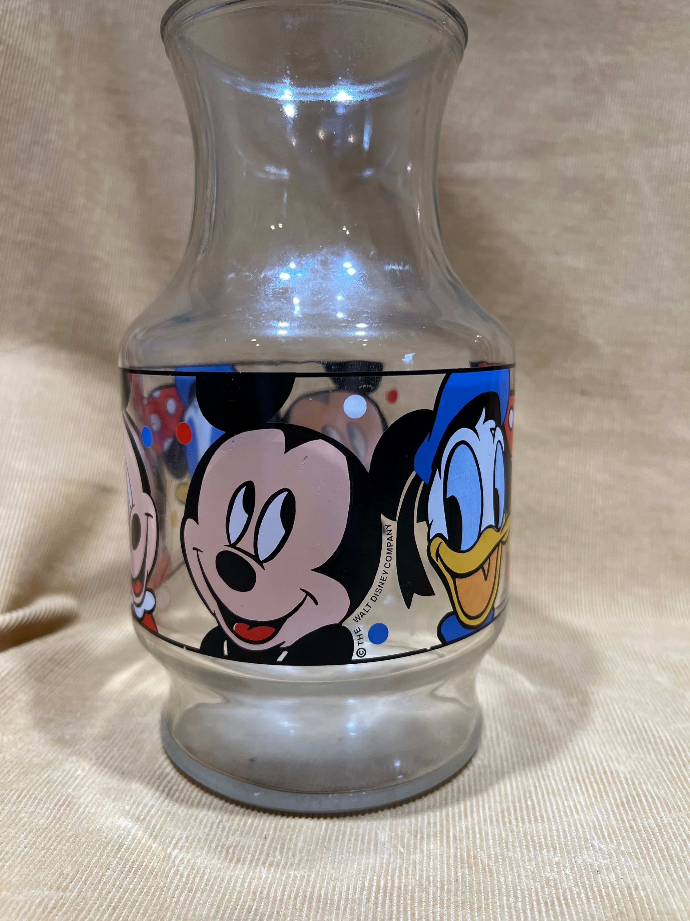 Vintage Walt Disney Glass Juice Decanter Mickey, Minnie, Donald, Carafe ...