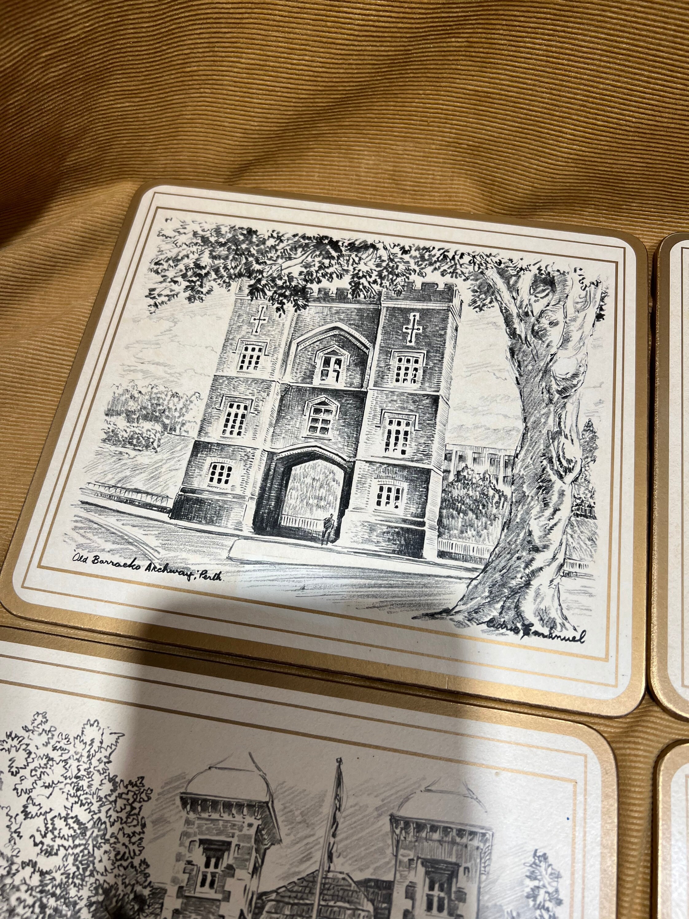 Vintage Perth Landmarks Placemats, Sketches by Cedric Emanuel Set of 6 ...