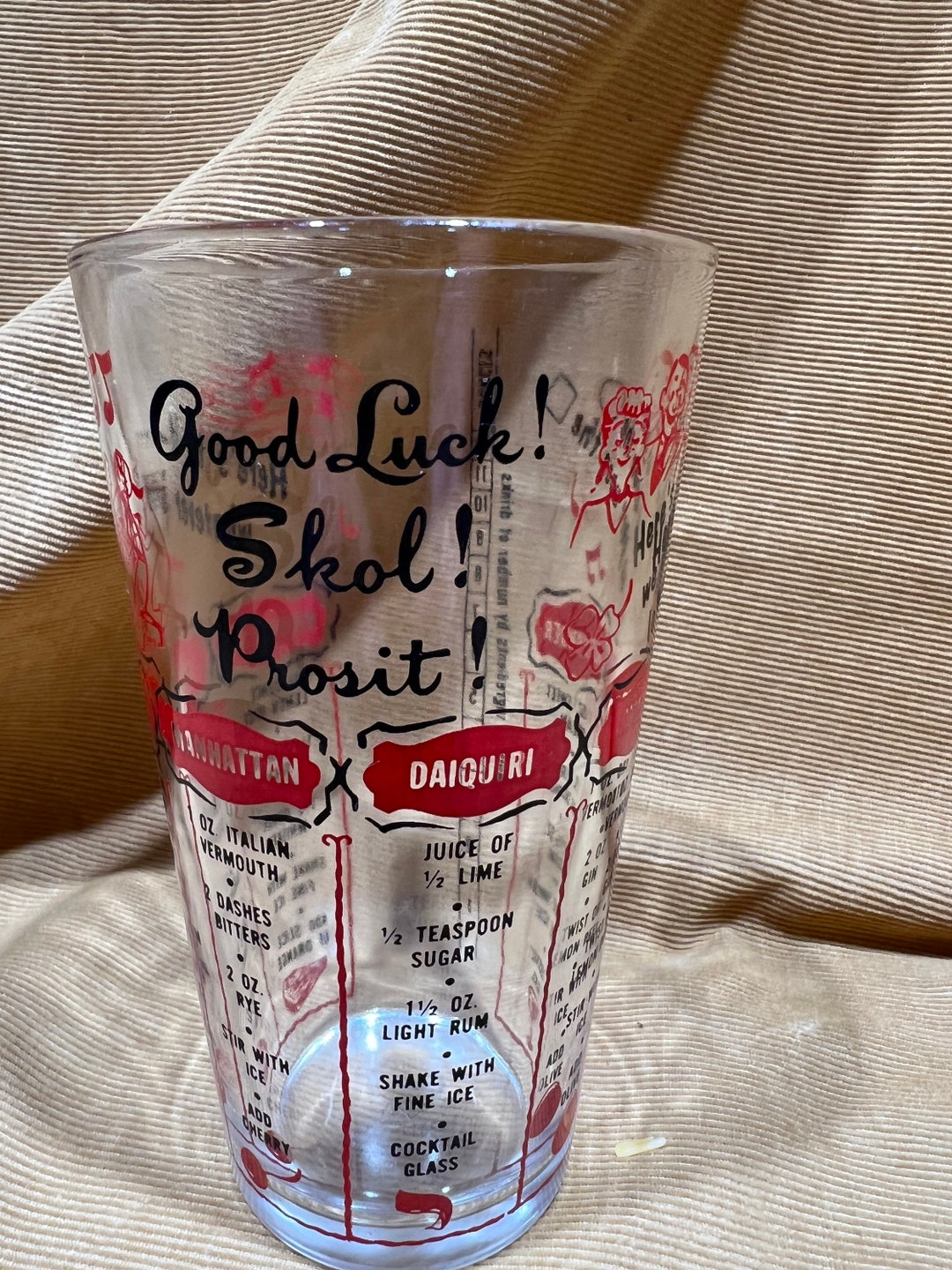 Vintage Good Luck Beer Glass Skol Prosit Drink Cocktail Recipe Federal ...