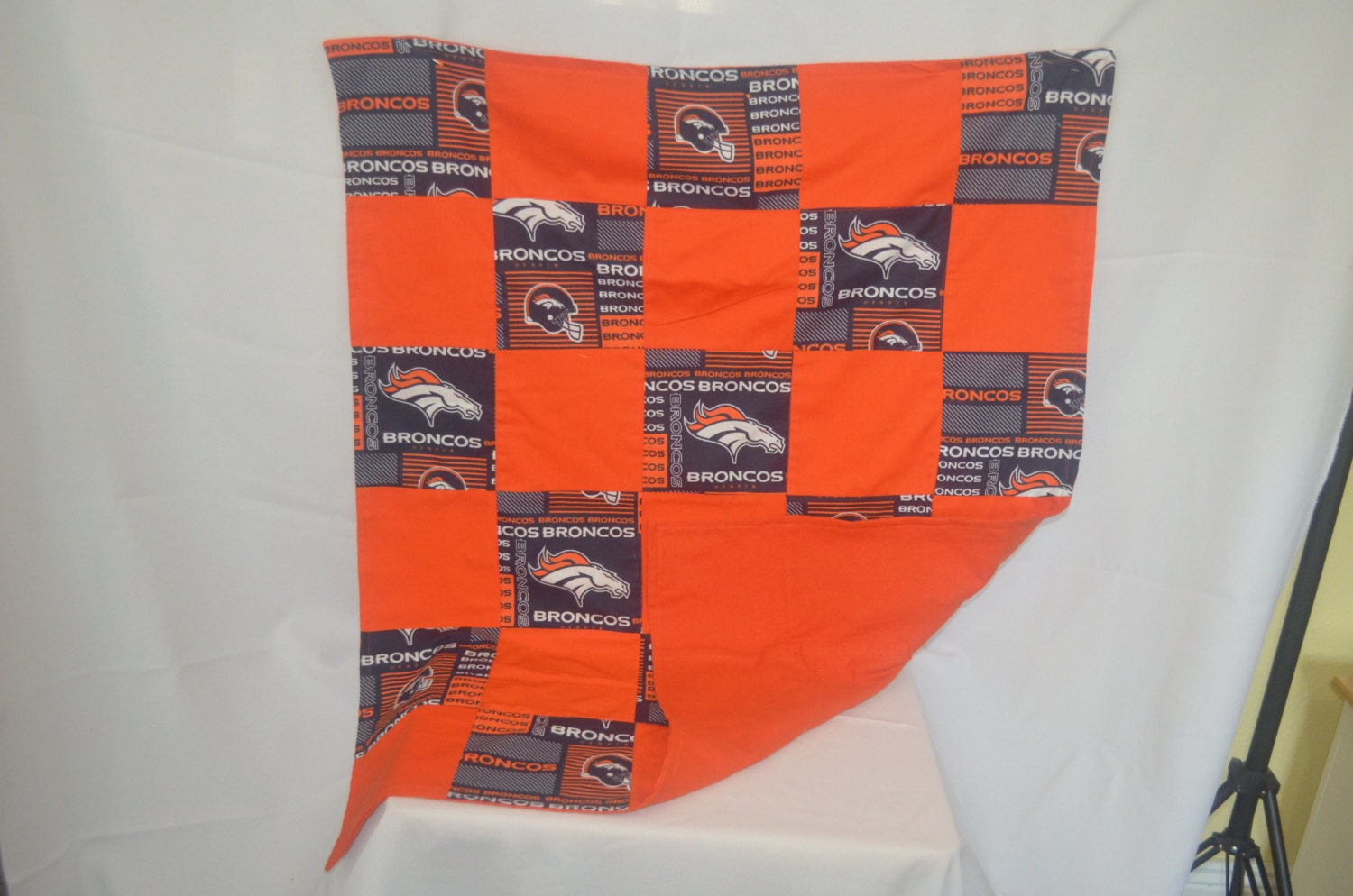 Denver Bronco Patchwork Quilt With Orange Flannel Back Receiving ...
