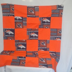 Denver Bronco Patchwork Quilt With Orange Flannel Back Receiving ...