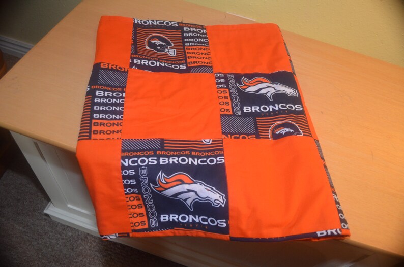 Denver Bronco Patchwork Quilt With Orange Flannel Back Receiving ...