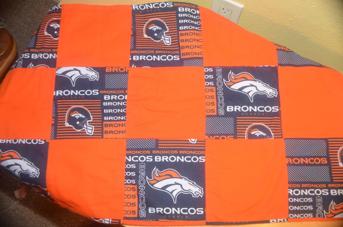 Denver Bronco Patchwork Quilt With Orange Flannel Back Receiving ...