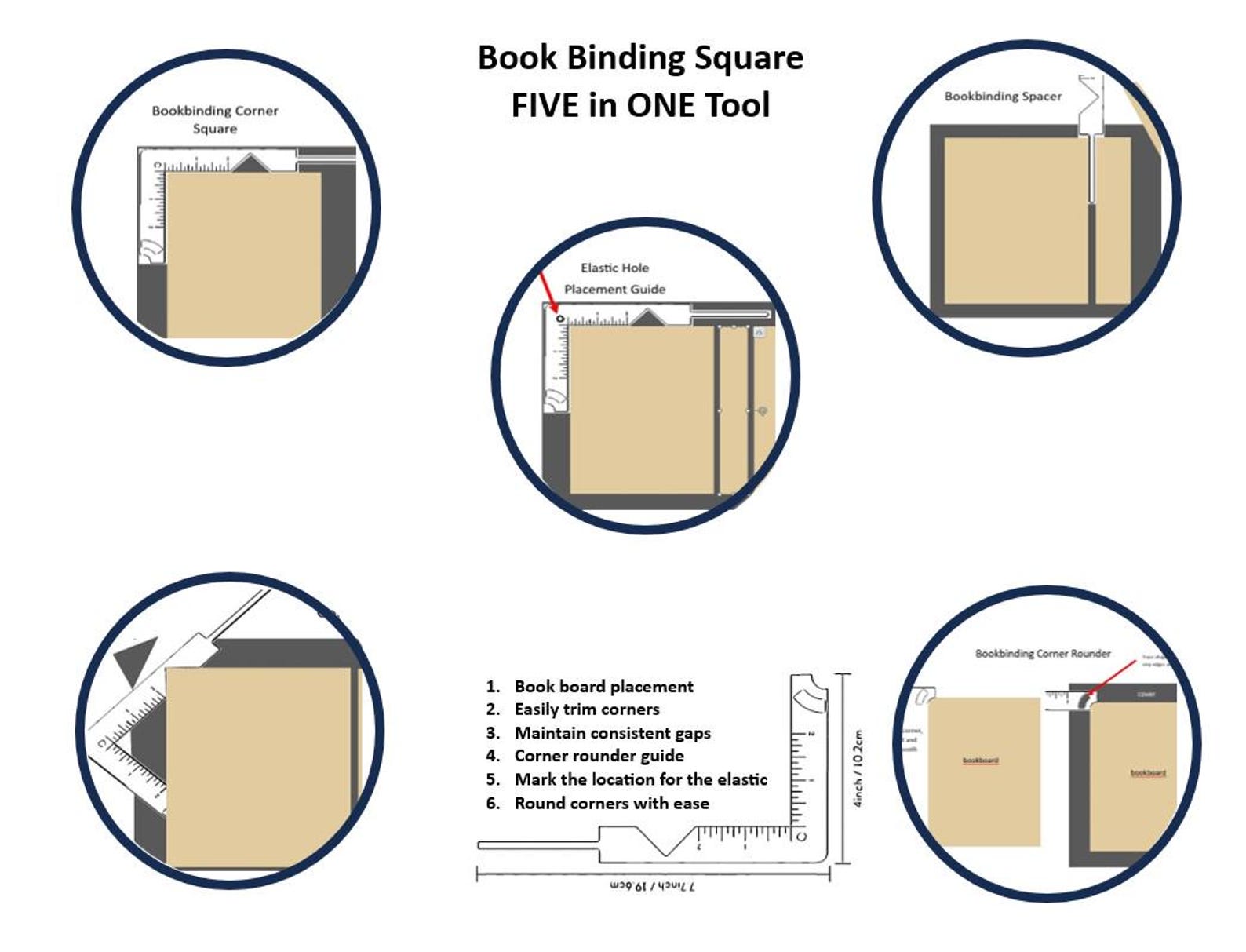 Bookbinding Square: 5-in-1 Tool Corner Miter, Ruler, Trimmer, Hole ...