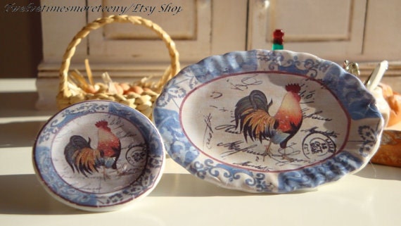 Blue Farm Rooster Plate for Dollhouse | Etsy