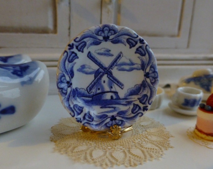 Blue Delft Dutch Windmill Dollhouse Miniature Plate. Blauer Delfter ...