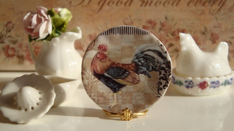 Checkered Rooster Plate for Dollhousre | Etsy