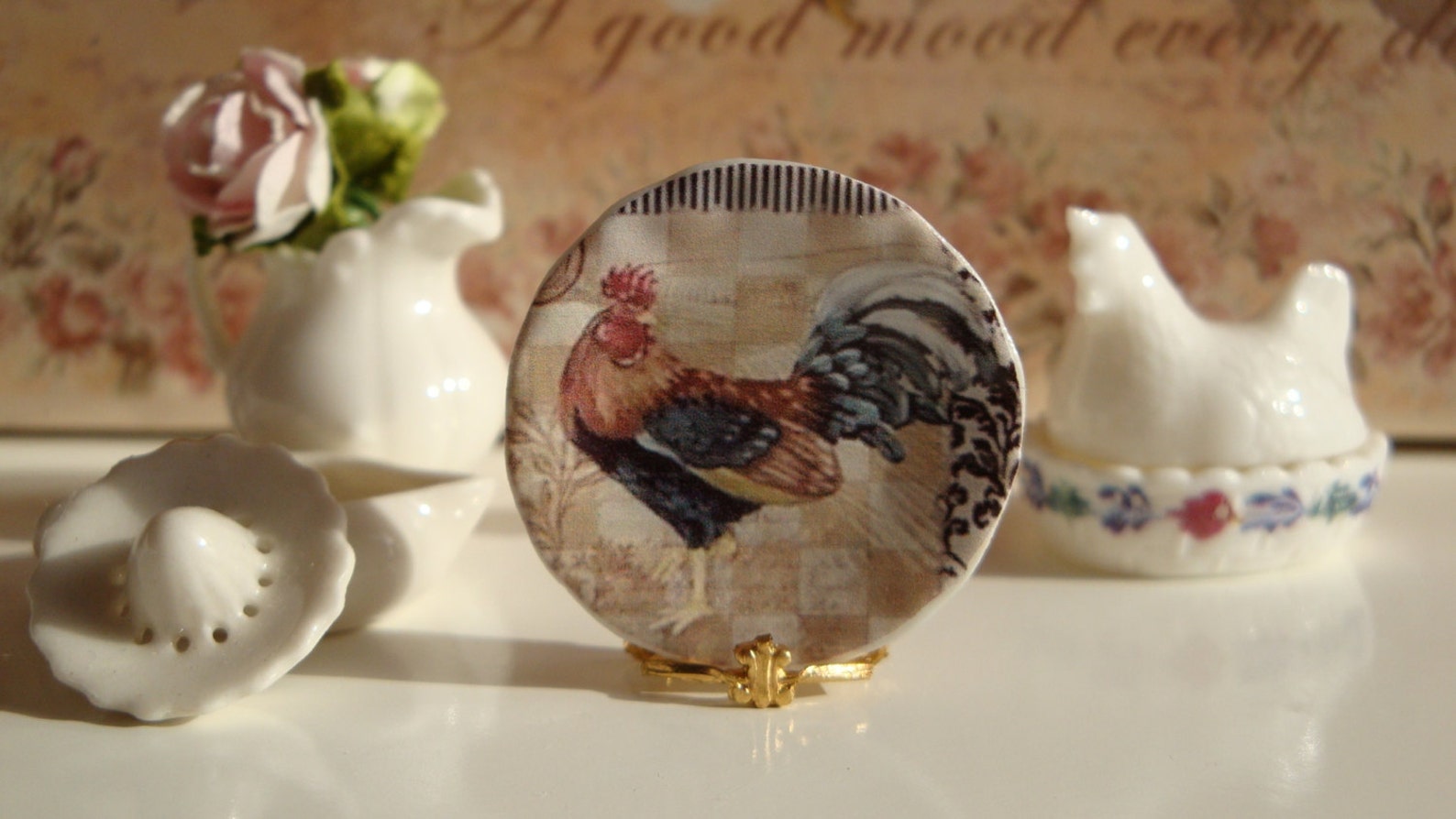 Checkered Rooster Plate for Dollhousre | Etsy