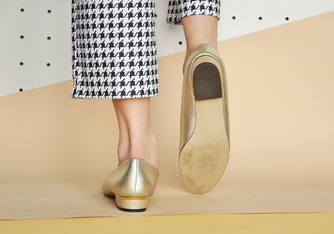 90s GOLD Flats BLOCK Heel Flats RETRO Flats Golden Flats Mod Flats ...