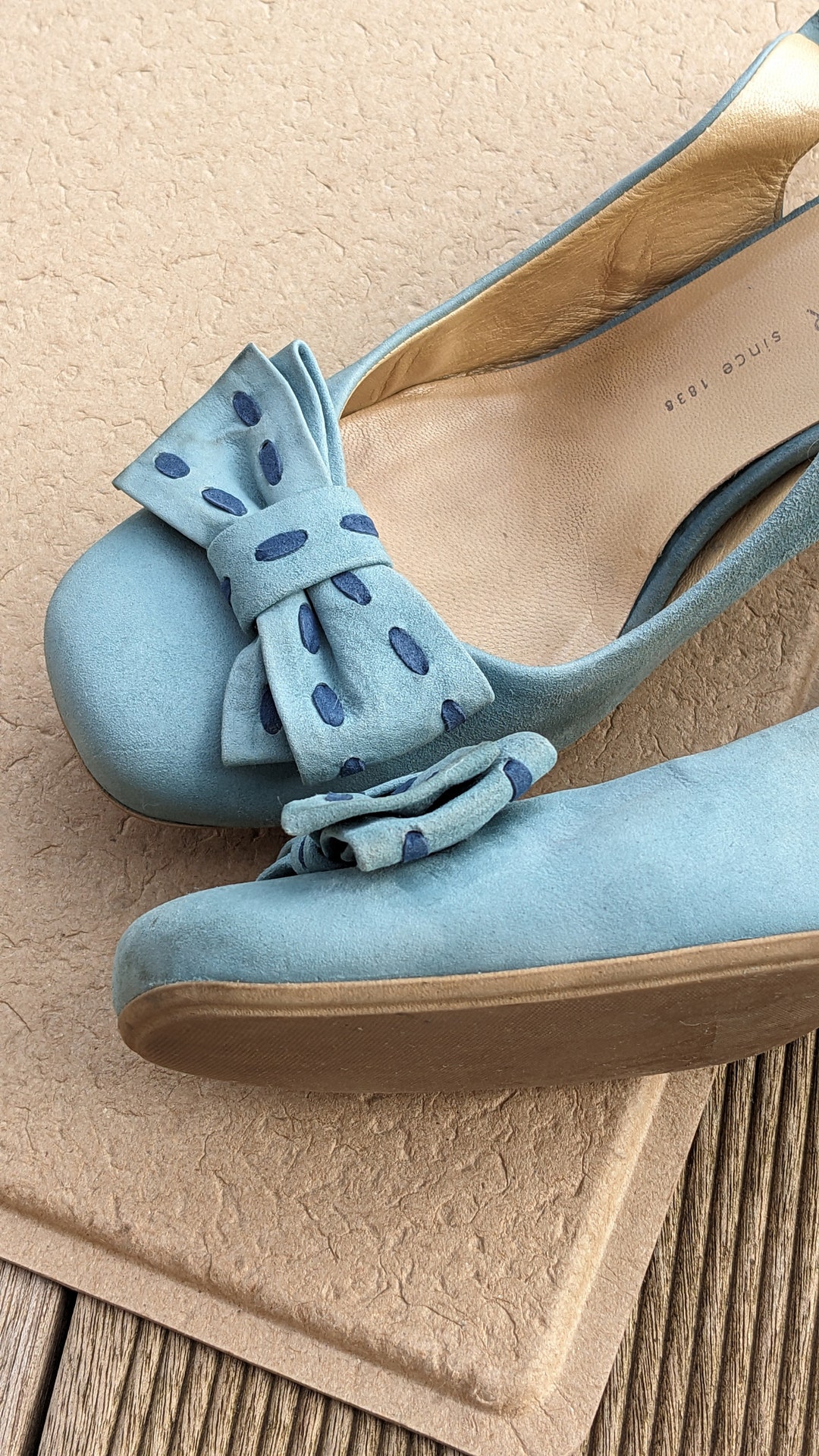 90s PETER KAISER Pumps Blue Nubuck Pumps Bow Tie Pumps Romantic Pumps ...