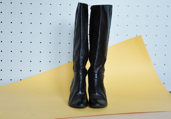 80s TALL leather boots 80s SLOUCHY boots RETRO boots … - Gem
