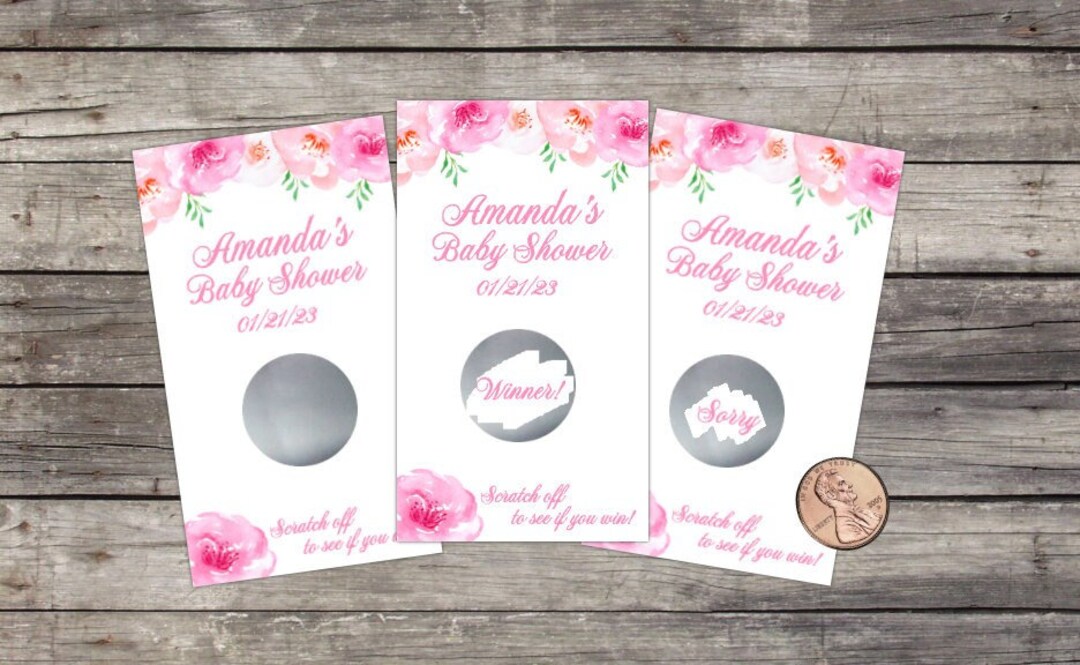 Baby Shower Scratch off Game Cards, Floral Pink Roses, Baby Shower Game ...