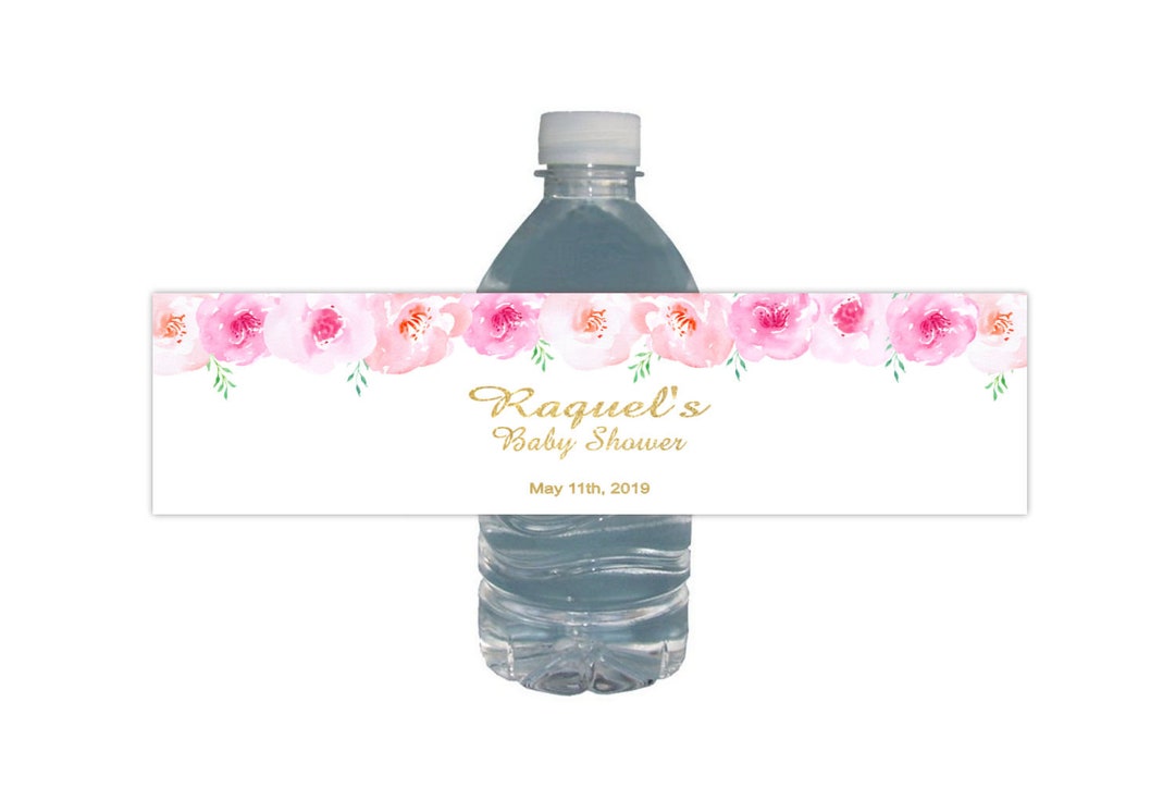 Baby Shower Water Labels, Floral Pink Roses, Drink Bottle Labels, Pink ...